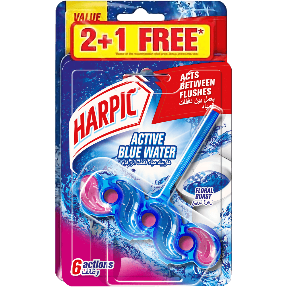 Harpic Active Blue Water Floral Burst Toilet block keeps your toilet shiny | Harpic ME